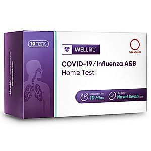 WELLlife COVID-19/Influenza A&B Home Test, Get Results for Flu A/B and COVID-19 in 10 Minutes, at Home Self Test with Non-invasive Nasal Swab, FDA EUA Authorized -[10 Tests]
