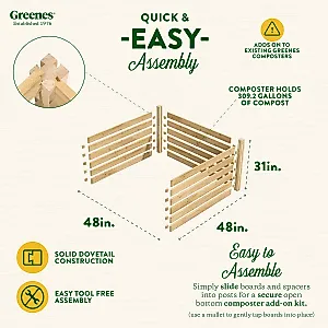 Greenes Fence Cedar Wood Composter Add-On Kit, 48" L x 48" W x 31" H / 309.17 gallons - Made in USA with North American Cedar