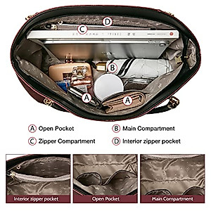 FOXLOVER Large Capaciry Tote Designer Handbags for Women, Genuine Leather Ladies Top-handle Bags Fashion Shoulder Bags Purses (Wine Red)