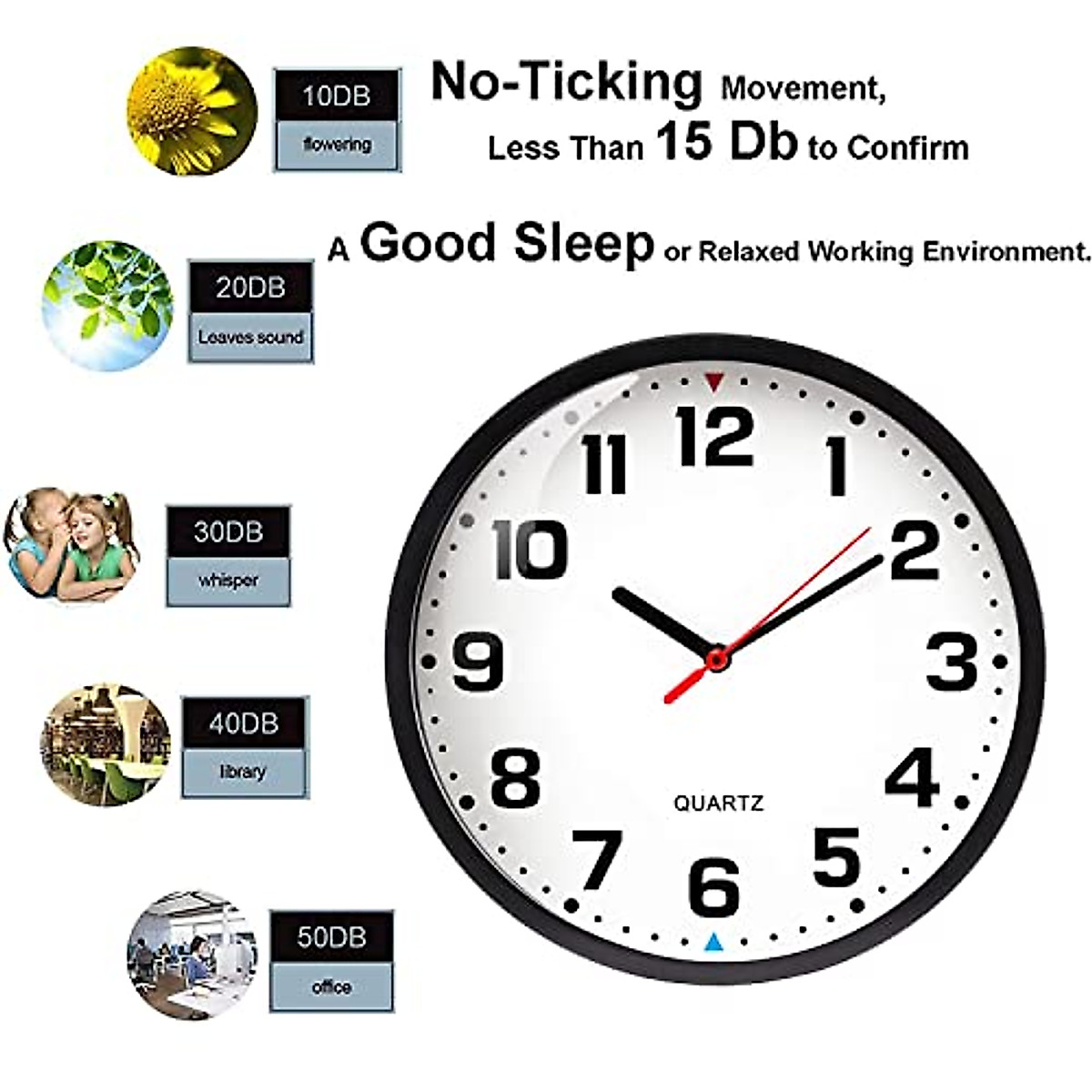 Wall Clock 9 Inch Battery Operated Silent Non-Ticking Wall Clock Modern Quartz Design Decorative Indoor Kitchen Office White