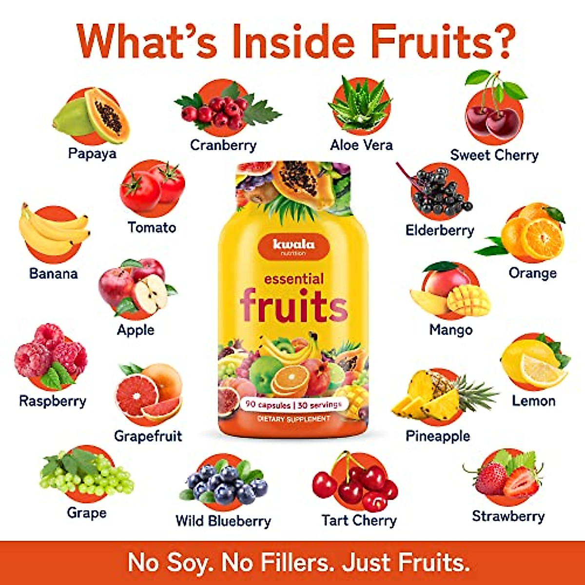 Kwala Nutrition Fruit and Vegetable Supplements to Boost Energy Balance - Premium Whole Food Fruits and Veggies from Nature - 90 Fruit, 90 Veggie Capsules - Vitamins, Soy Free, Made in USA - Pack of 2