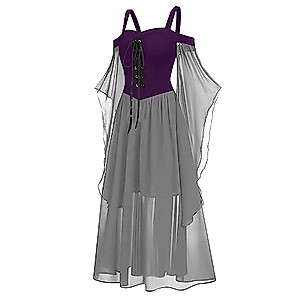 Renaissance Faire Costume Women Cold Shoulder Corset Halloween Dress Plus Size Ren Faire Corset Fairy Costume Witch Costume for Women Witchy Dresses for Women Steampunk Dress（2-Light Purple,4X-Large）
