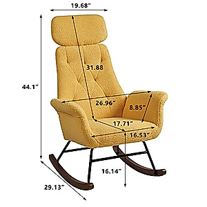 Wirrytor Modern Nursery Rocking Chair, Teddy Fabric Upholstered Glider Rocker Chair,Rocking Accent Chair with High Backrest Armchair Comfy Side Chair for Living Room Bedroom Home Offices(Teddy Yellow)