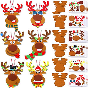 Poen 36 Pcs Christmas Felt Crafts for Boys Girls Christmas Elk Reindeer Ornaments Felt Crafts Kit Holiday DIY Art Craft for Xmas Tree Party Decoration Supplies