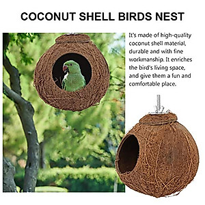 balacoo 3 pcs Coconut Shell Bird Nest Reptile Hanging Hideout Bird House Bird bite Shell House Coco Finch hut Gecko Coco hut Birds Nest Parrot Toy Bird cage Stainless Steel The Bird's nest