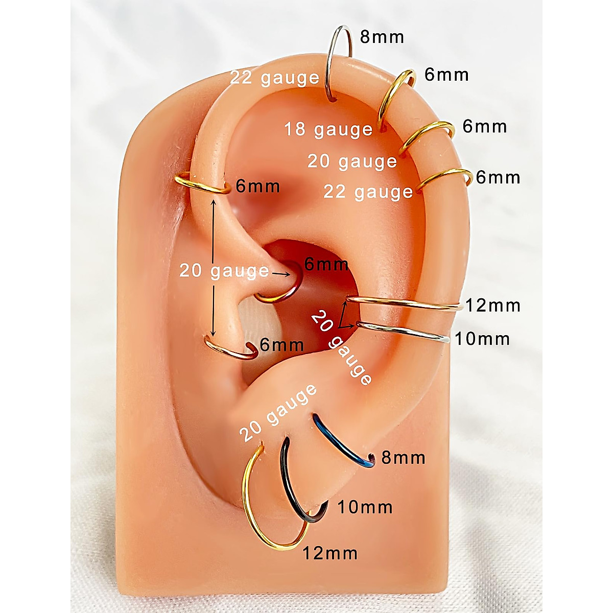 Rose Gold Small Hoop Earrings for Cartilage Nose, 8mm Rosegold Piercing Hoop Ring 18 Gauge Nose Rings Hoop 18G Tragus Helix Daith Rook Snug Piercing Rings 2 Pieces Ear Lobe Earrings