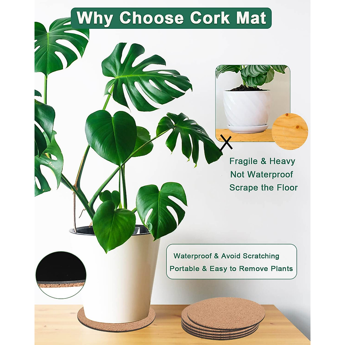 6 Piece Cork Plant Mats - Round Cork Coasters 6 inch, Absorbent Plant Cork Mat Saucer for Pots, DIY Cork Pads