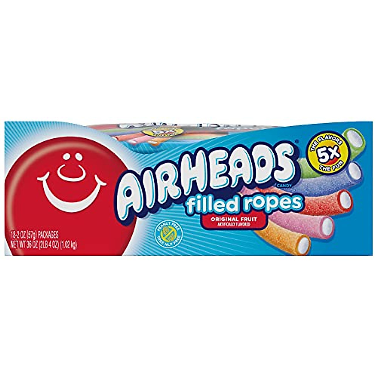 Airheads Soft Filled Ropes, Soft and Chewy Candy Ropes, Original Fruit Flavors, Concessions Movie Theater Parties, 2oz Packs, Box of 18