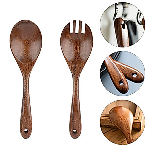 Hemoton Griddle 2pcs Wooden Salad Spoon Household Tablespoon Kitchen Utensils