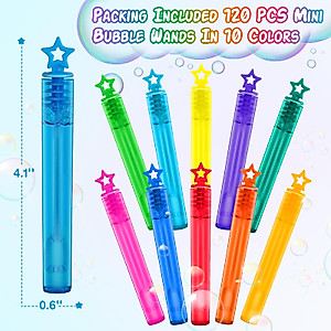 120 Pcs Mini Bubble Wands in 6 Colors, Bulk Party Favors for Kids, Themed Birthday, Christmas, New Year, Valentine, Carnival, School Classroom Prizes for Boys & Girls, Ideal Goodies Bags Stuffers