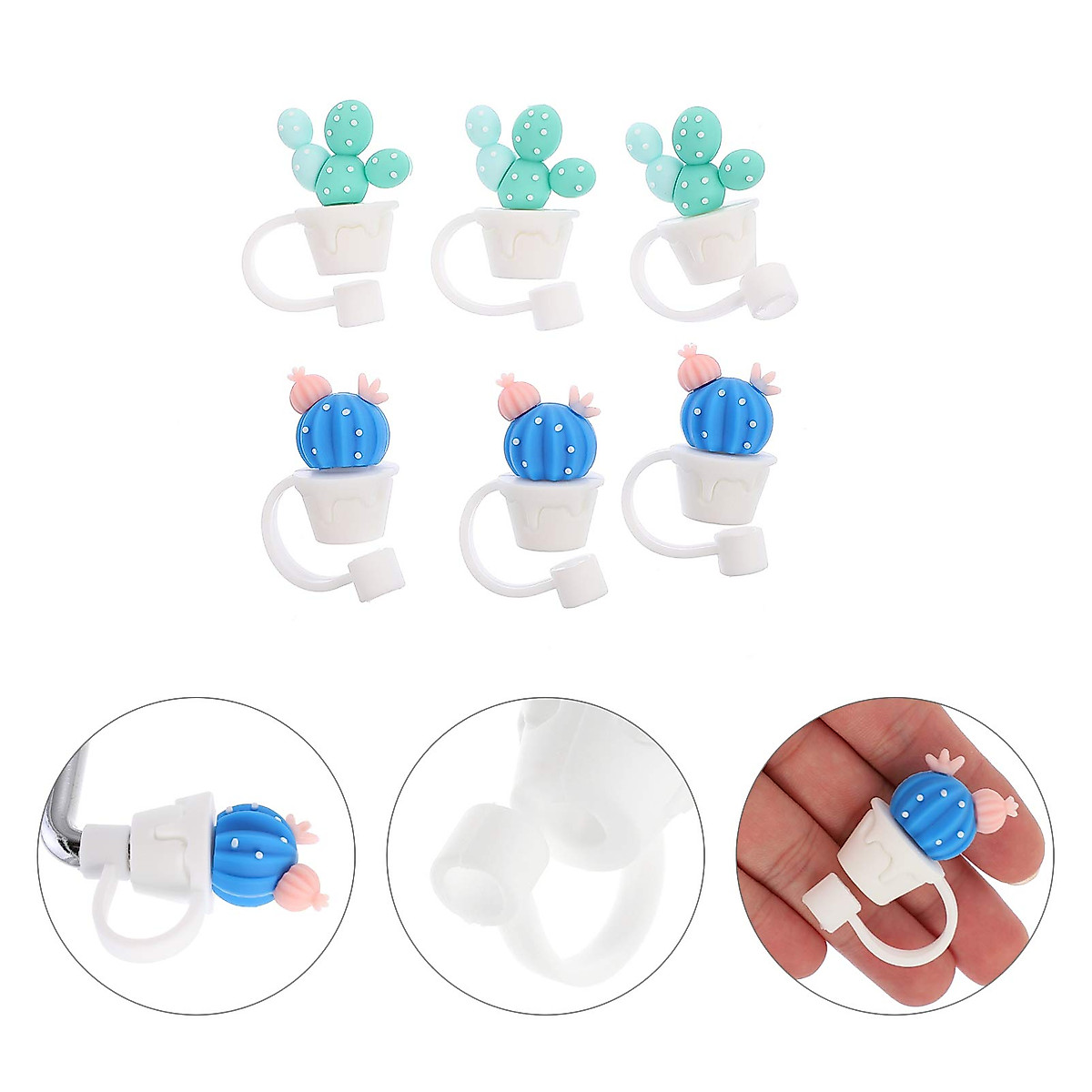 ABOOFAN 6pcs Silicone Straw Tips Cover Reusable Drinking Straw Tips Lids Cute Cactus Shape Straw Plugs for Straws