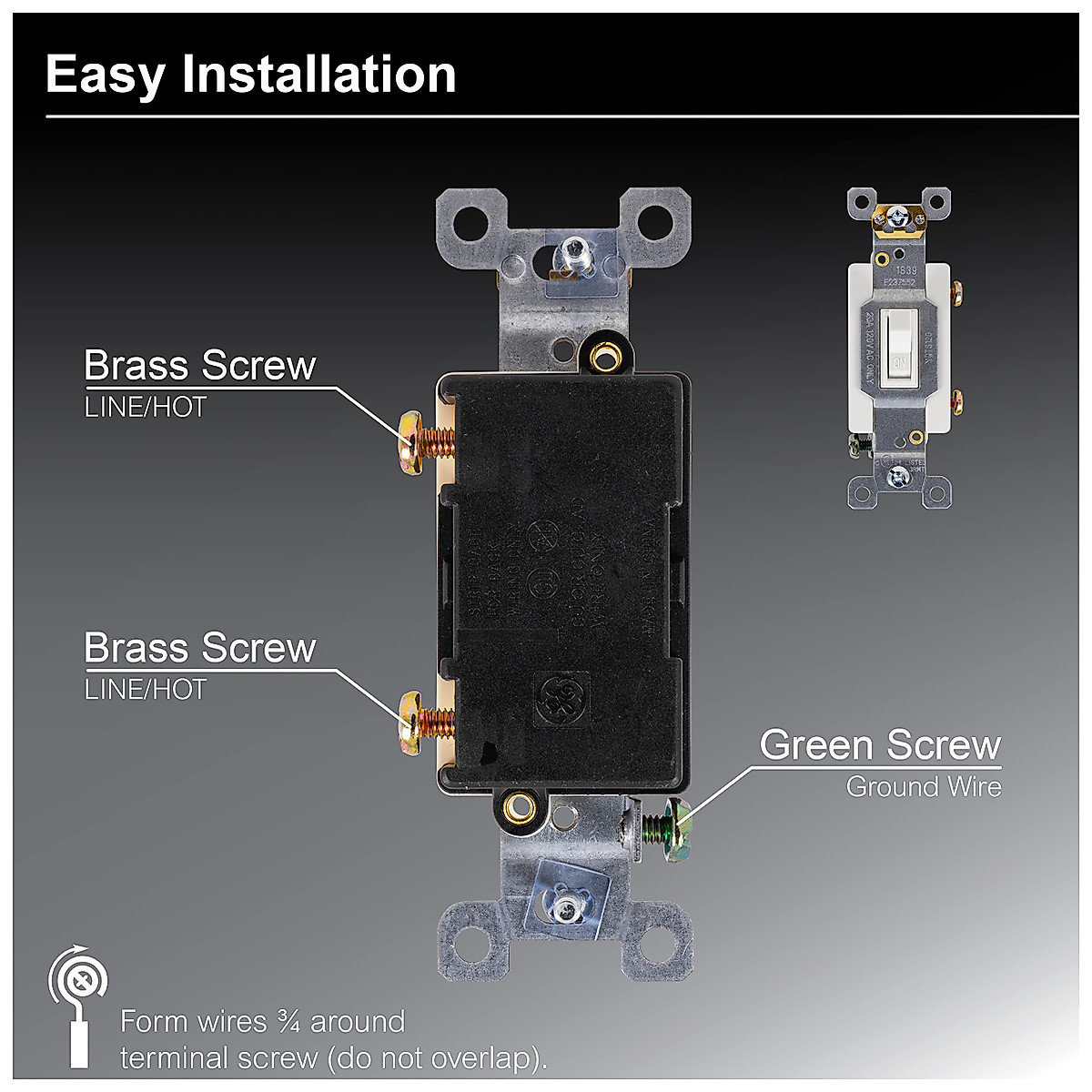 GE Heavy-Duty, Single Pole, In-Wall, Light, Fan, One Switch Circuits, Self-grounding Clip, Easy to Install, 20A/120V AC, UL Listed, White, 42160