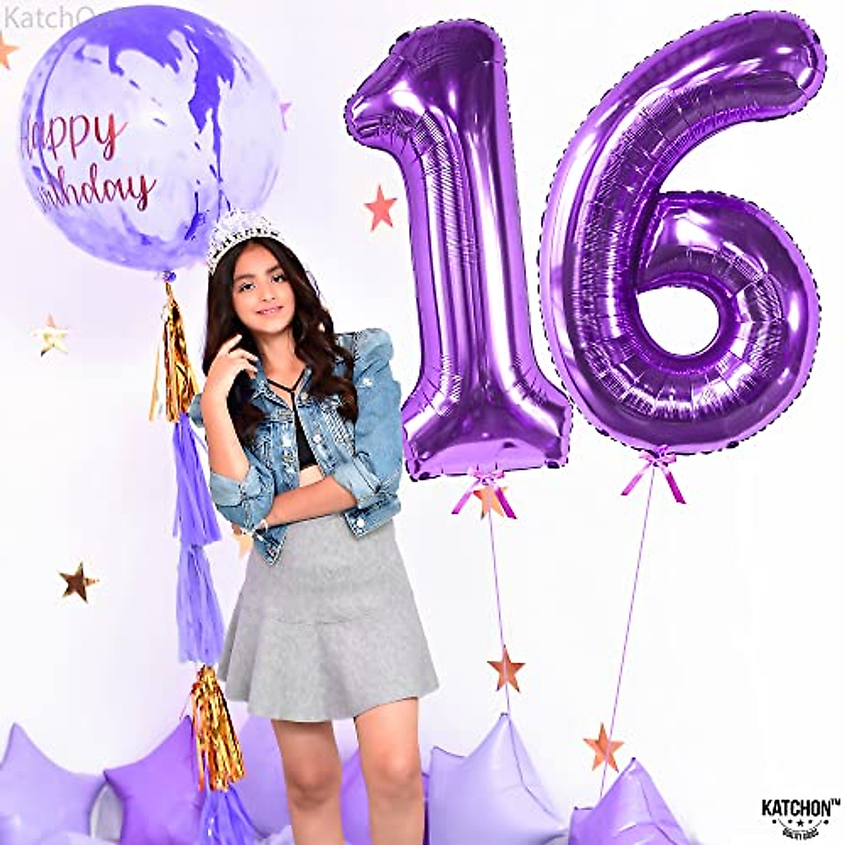 KatchOn, Purple 16 Balloon Numbers - Giant, 40 Inch | Purple Number 16 Balloon for Sweet 16 Birthday Decorations for Girls | 16 Birthday Balloons, Purple 16th Birthday Decorations | 16 Year Decoration
