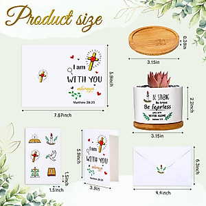 Junkin 12 Pcs Thank You Gift Employee Teacher Appreciation Gifts Ceramic Plant Succulent Pots with Bamboo Tray Christian Bible Verse Gifts Set Card for Easter(Plant is not Included)(Stylish)