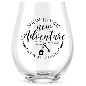 New Home New Adventures Wine and Whiskey Glass Gift Set - Unique Housewarming Gift for New Homeowners - New Home Gift Ideas for Women and Men