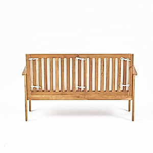 Christopher Knight Home Luciano Outdoor Acacia Wood Bench with Water Resistant Fabric Cushions, Brown Patina / Cream