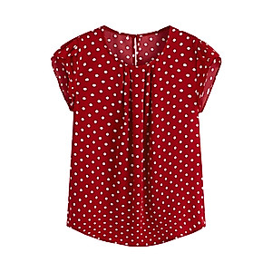 Milumia Women's Elegant Polka Dots Print Cap Sleeve Keyhole Back Work Blouse Top Red Medium