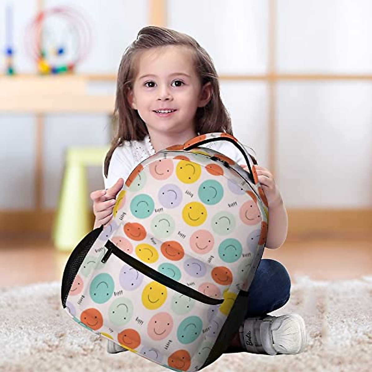 MINBHEBYUD Happy Smiley Face Prints Backpack, Lightweight Backpack Casual Daypack, Bookbag for Men Women