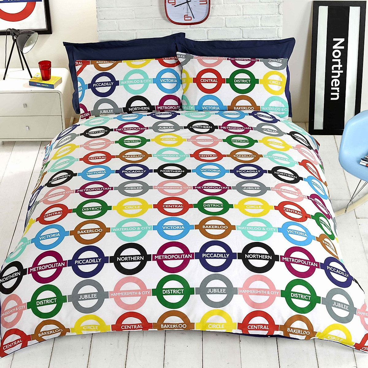 Homespace Direct London Undgerground Tube Duvet Cover & Pillowcase Bedding Set Double