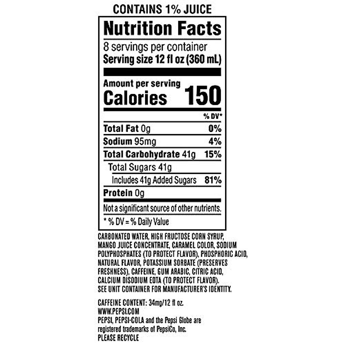 Pepsi Splash, Mango, 12oz Cans (8 Pack)