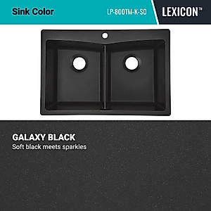 33" x 22" Quartz Kitchen Sink, Double Bowl Kitchen Sinks, Drop in sink, large sinks Quartz Undermount Kitchen Sink, Galaxy Black Kitchen Sink, Double Sink Kitchen, Lexicon Platinum LP-800TM-K-SO
