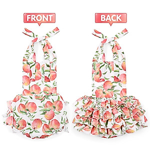 Eunikroko Peach First Birthday Outfit with Headband Baby Girls Sleeveless Ruffle Romper Backless Jumpsuit Summer Outfits Clothes 12-18 Months