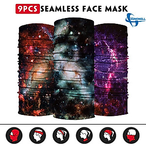 Venswell Neck Gaiter Face Mask Men Women,Seamless Bandana Rave Face Cover Scarf Mask,Balaclava,Headband, Head Wrap,Headwear
