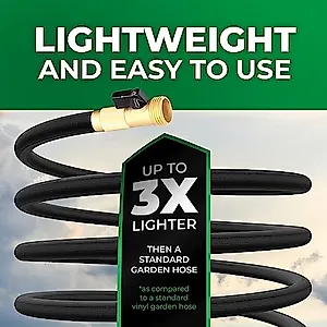 LightHose Garden Hose, NON-EXPANDABLE Garden Hose, Super Light Weight Hose, No Burst, 3/4 inch Solid Brass Connectors, 50 Ft, Black