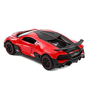 haomsj Bugatti Divo Diecast Metal Model Cars for Boy Toys Age 3-12 Pull Back Vehicles with Music Doors and Hood Can Be Opened(RED)