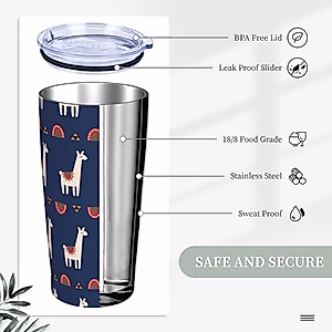 20oz Tumbler Cute Alpaca Llama Pattern Double Wall Vacuum Insulated Coffee Mug with Lid and Metal Straw Brush Reusable Stainless Steel Water Bottle Travel Cup Gifts for Car Ice Drinks Hot Beverage