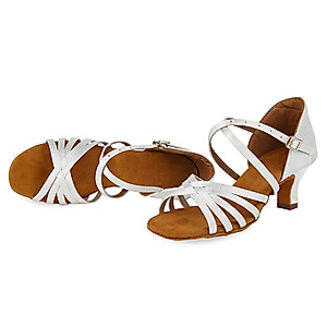 RUYBOZRY Women's Latin Dance Shoes Professional Ballroom Salsa Latin Practice Dance Shoes,213ZS-White-5,US 6.5