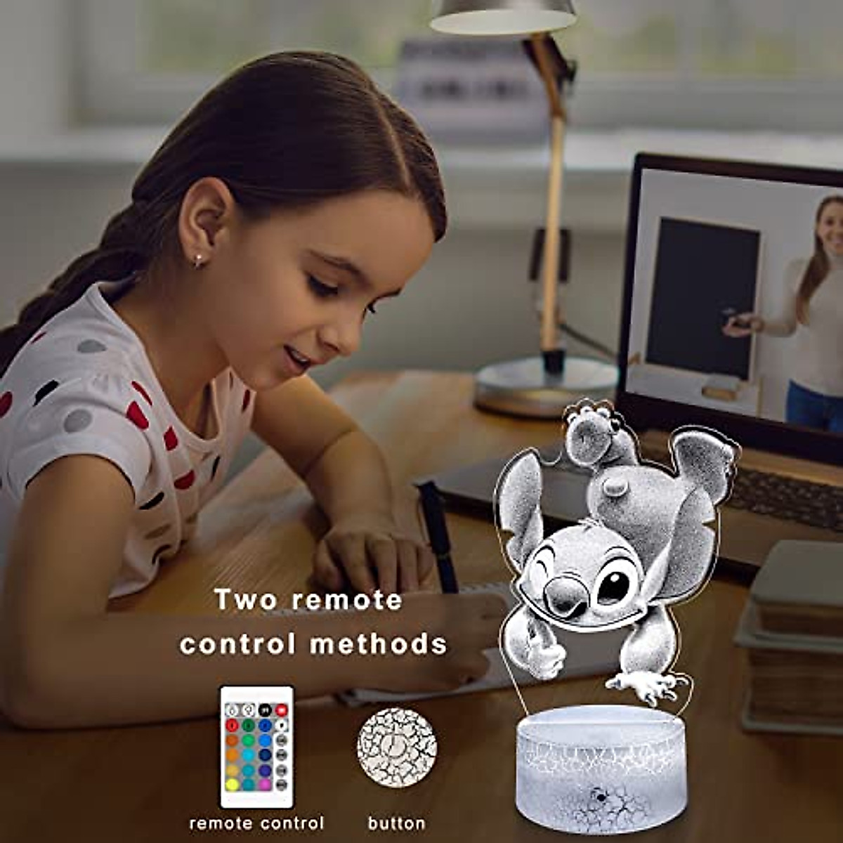 golioklsy Stitch Gifts for Kids,Stitch Night Light with Remote & Smart Touch,7 Colors + 16 Colors Changing Opreated,Dimmable Stitch lamp as Bedside Lamp Holiday Gifts