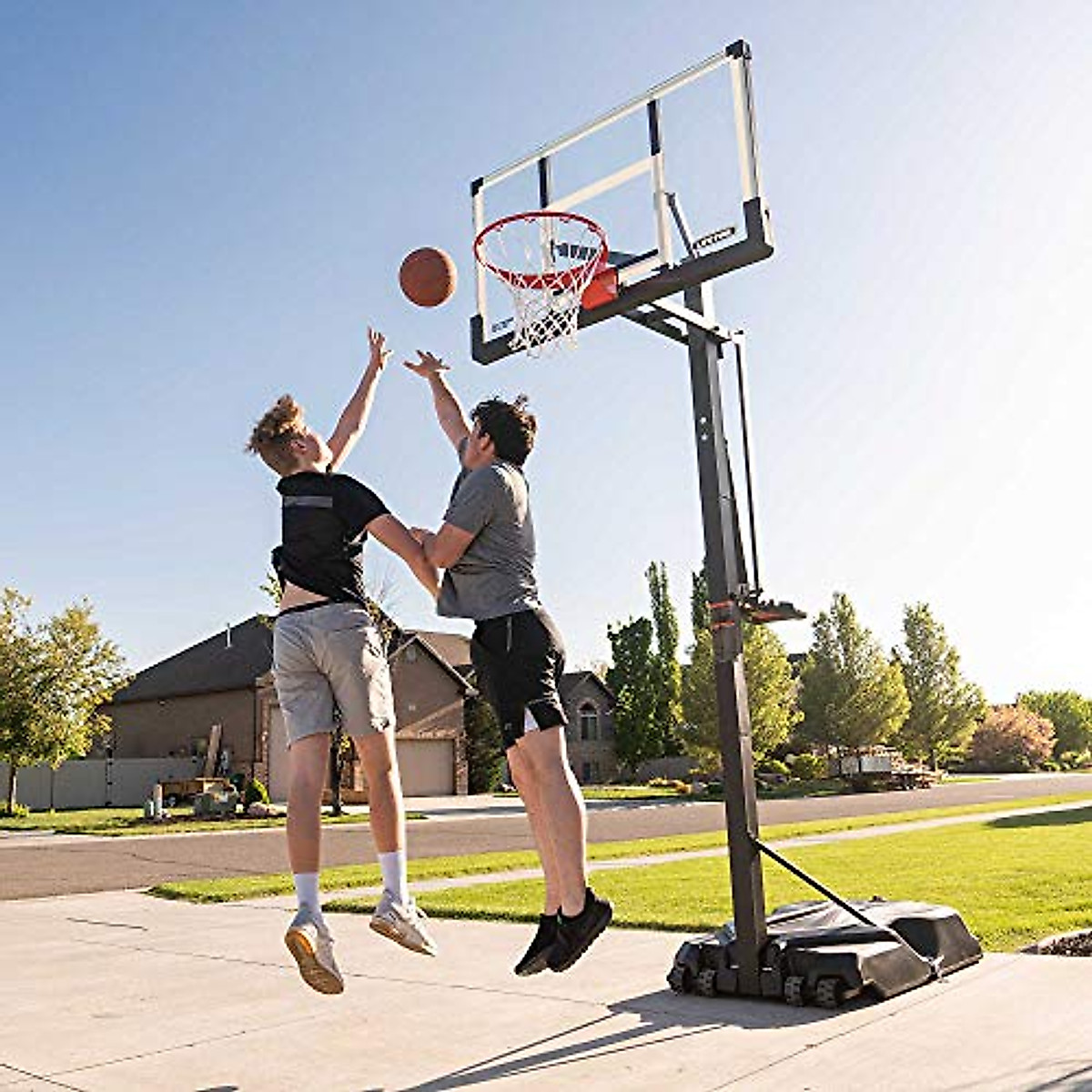 Lifetime 90734 Adjustable Portable Basketball Hoop, 54-Inch Tempered Glass Backboard, black
