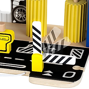 Theo Klein Michelin Car Service Station Kids Wooden Toy Playset with 2 Cars, 2 Fuel Pumps, and Car Wash Station for Ages 3 and Up