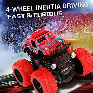 taessv Monster Truck Toys - Friction Powered Toy Cars Push and Go Vehicles for Kids Best Christmas Birthday Party Gift for Boys Girls Aged 3 and Above 4-Pack