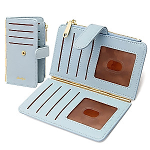 Badiya Credit Card Holder for Women RFID Blocking Slim Wallet Bifold Multi Card Case Zipper Pocket with 3 ID Window