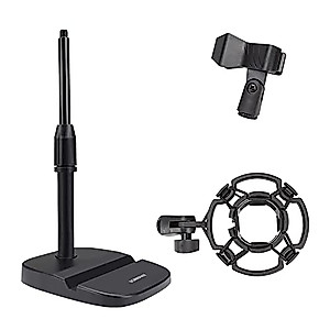 Desktop Microphone Stand, Podcast Microphone Stand, Table Gaming Mic Stand, Height Adjustable with Shock Mount, Mic Clip Phone Slot Weighted Base for Broadcast Studio Recording for AT2020 Shure Rode