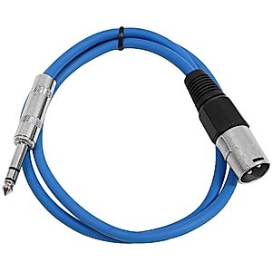 Seismic Audio - SATRXL-M3 - Blue 3' XLR Male to 1/4" TRS Patch Cable