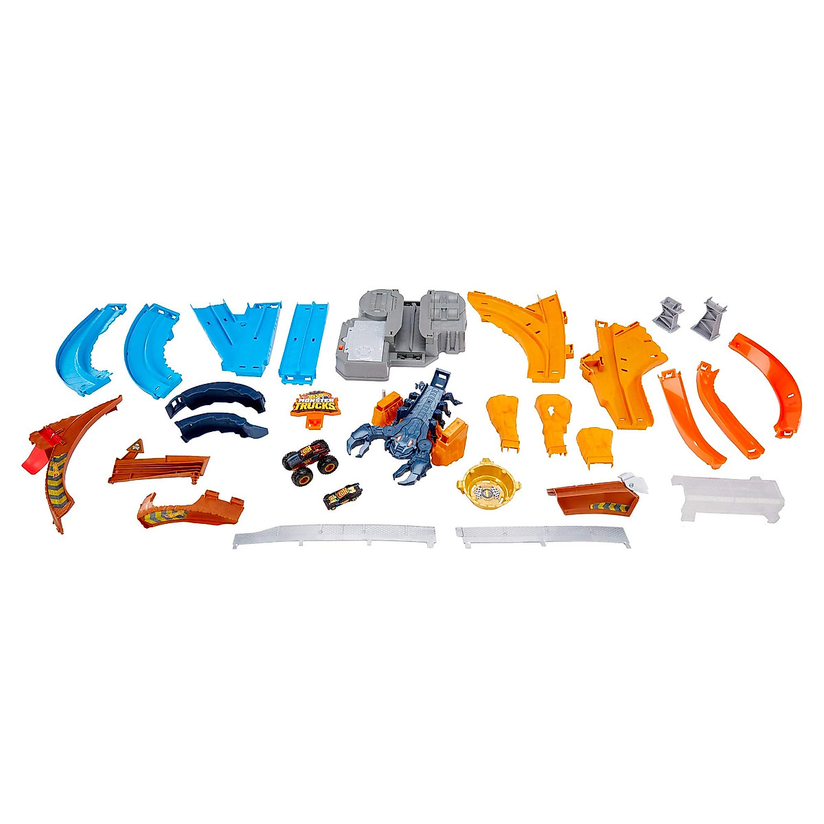 Hot Wheels Monster Trucks Scorpion Sting Raceway 3.5 feet Motorized Track Set with Giant Scorpion, 1:16 scale Monster Truck Podium Crasher & 1 Hot Wheels 1:64 Scale Night Shifter Model