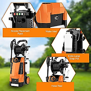 Power Washer,HD3000 Pressure Washer 1800W Electric High Pressure Washer Professional Car Washer Cleaner Machine with Hose Reel,5 Nozzles for Patio Garden Yard Vehicle