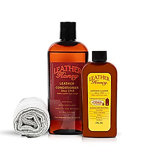 Leather Honey Complete Leather Care Kit Including 4 oz Cleaner, 8 oz Conditioner and Applicator Cloth for use on Leather Apparel, Furniture, Auto Interiors, Shoes, Bags and Accessories