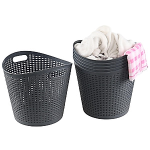 Yesdate 6-Pack 30 L Plastic Laundry Hamper, Large Plastic Storage Basket, Gray