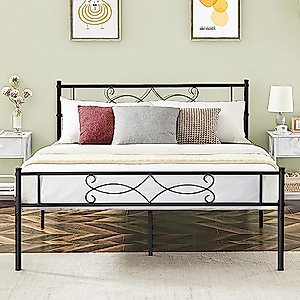 VECELO Full Size Bed Frame Metal Platform/Mattress Foundation with headboard Footboard/Steel Slat Support/No Box Spring Needed/Easy Assembly