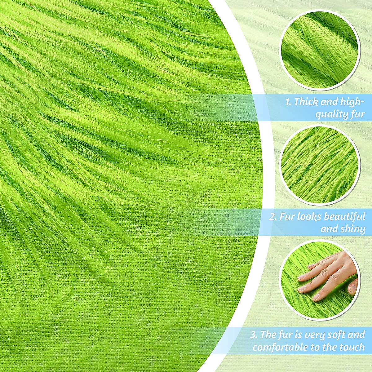 Faux Fur Fabric Christmas Fluffy Fuzzy Craft Shaggy Synthetic Plush Patch Sewing Fur Cuts for DIY Halloween Winter Costume Gnome Beard Miniature Dolls Costume Rugs Mats (Green, 60 x 18 Inch)