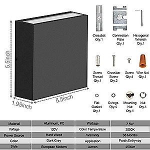 illumishin Modern Outdoor Wall Light,LED Wall Mount Sconces Lamp Exterior Light Fixture with Glass Shade 3000K Outside Waterproof Square Wall Lamp Warm Lantern for House Patio Garden Garage