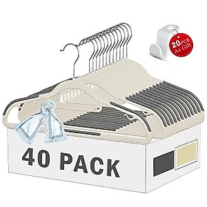 Non Slip Hangers 40 Pack, Clothes Plastic Hangers, Thin Hangers Plastic, Hangers Non Slip, Heavy Duty Hangers, 360° Swivel Space Saving Hangers with Clothes Hooks for Shirts, Pants, Dress (White)