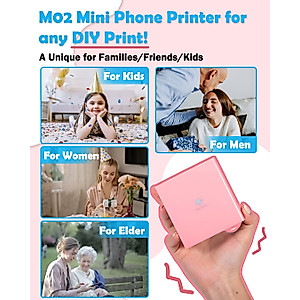 Phomemo-M02 Mini Pocket Printer- Bluetooth Wireless Thermal Portable Photo Printer, for Fun, Retro-Style Photos, Life Assistant, Good Gift, Pink