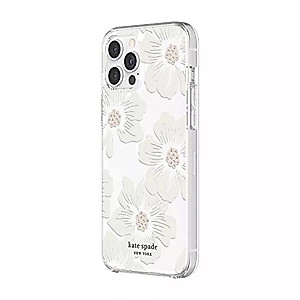 Kate Spade New York Protective Hardshell Case for iPhone 12 & iPhone 12 Pro - Hollyhock Floral Clear/Cream with Stones