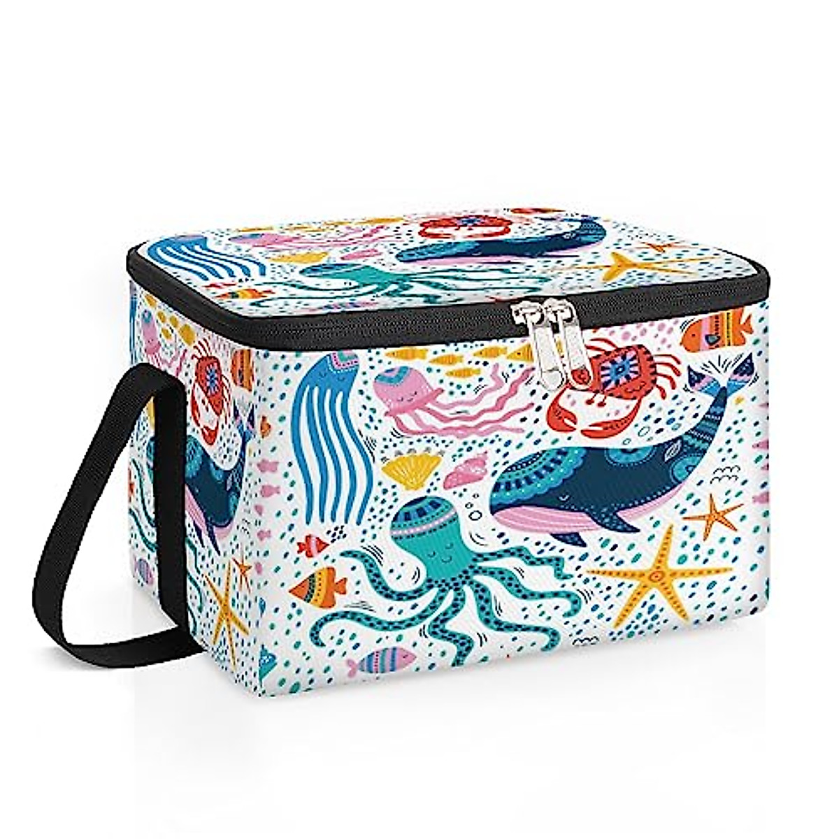 Jellyfish Whale Octopus Lunch Bags for Women Men 9 Cans, Hot & Cold Food Delivery Bag Insulated Grocery Bag Insulated Lunch Box Marine Inhabitants Cooler Bag for Office Work Picnic Beach