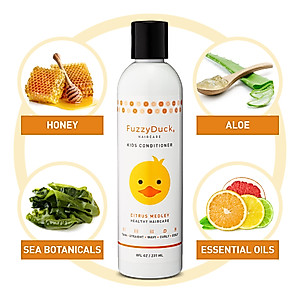 FuzzyDuck Kids Conditioner, All Hair Types, Moisturizer, made w/Aloe, Sea Botanicals & Honey that reduces Frizz, increases Moisture Content & Manageability for Smooth & Silky Hair-Citrus Medley, 8oz